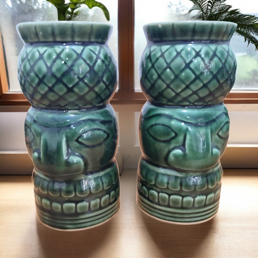Tropical Tiki Ceramic Glasses with Pineapple Motif – Set of 2