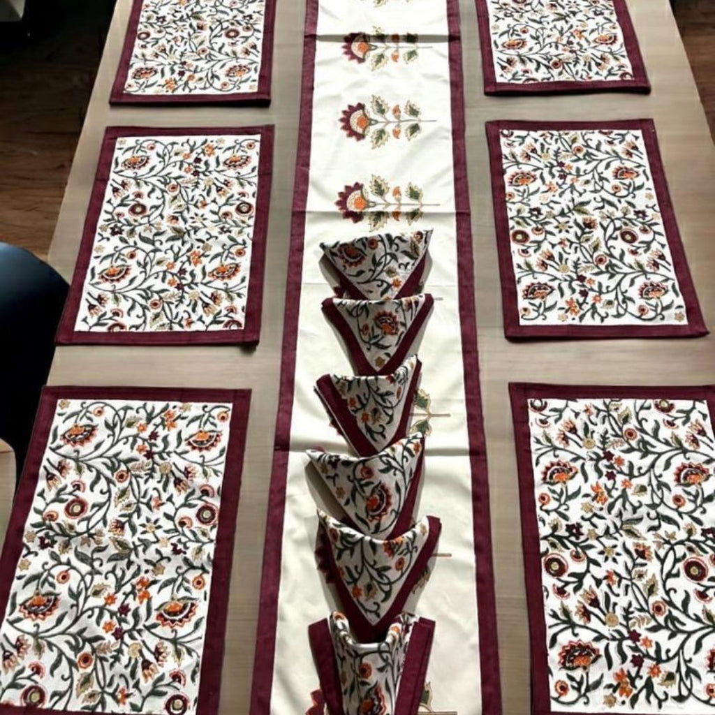 Kashmiri Embroidered Dining Table Set – Handcrafted Elegance for Your