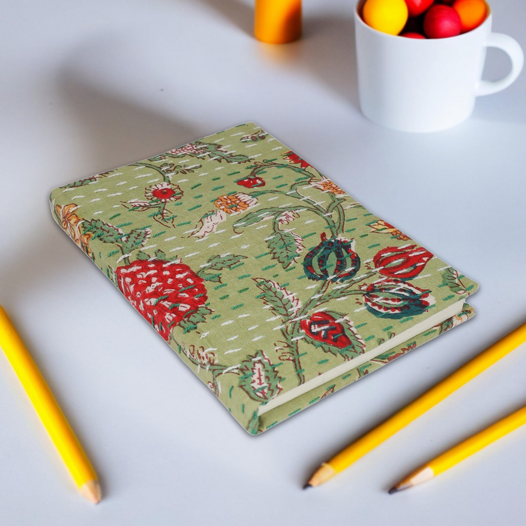 Floral Kantha Stitch Diary | Handmade Fabric Diary for Writing & Notes