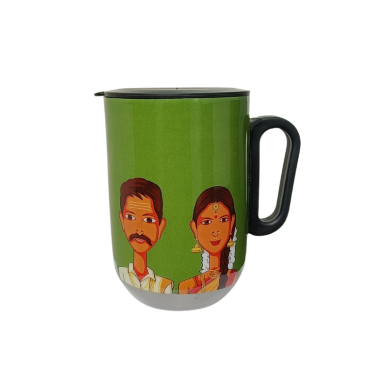 Designer Stainless Steel Vacuum Mug with Indian Cultural Art