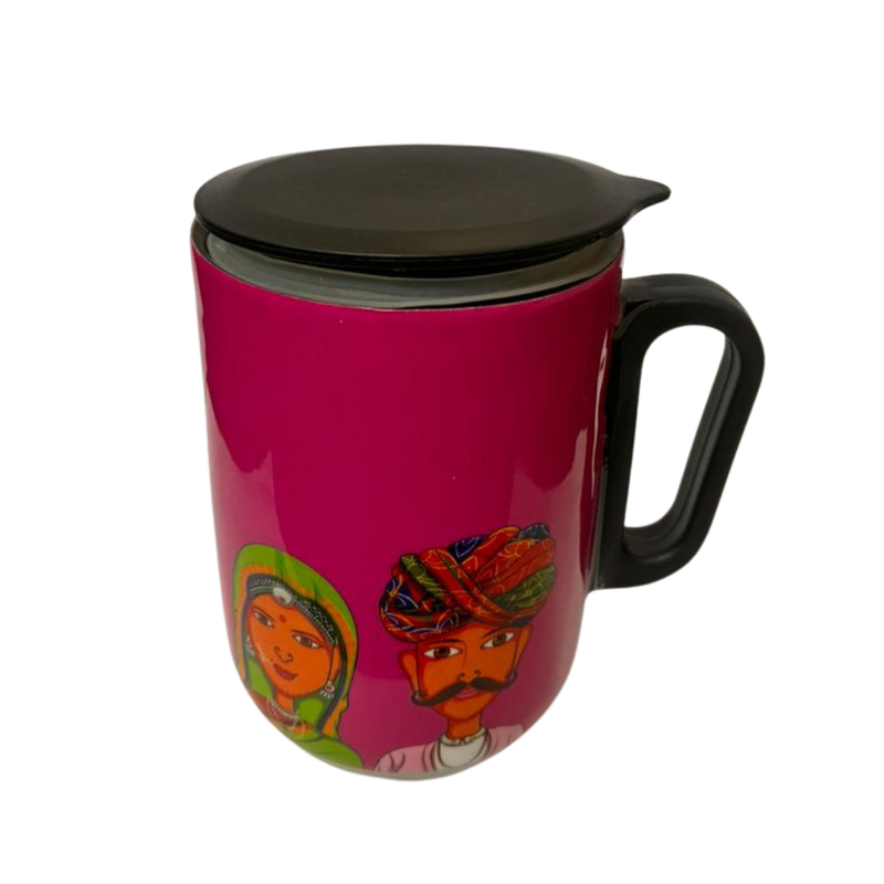Designer Stainless Steel Vacuum Mug with Indian Cultural Art