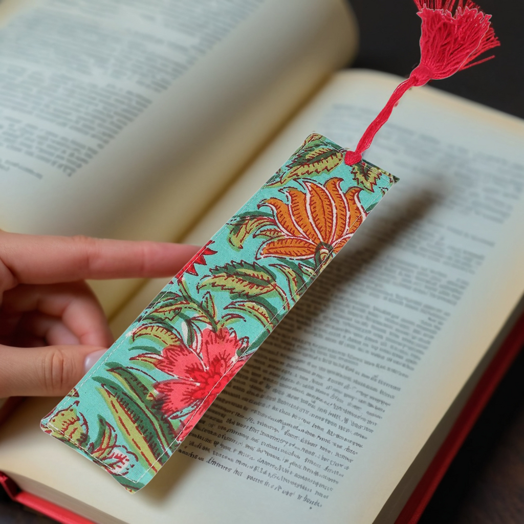 Block Print Floral Bookmark | Handcrafted Fabric Bookmark for Book Lov