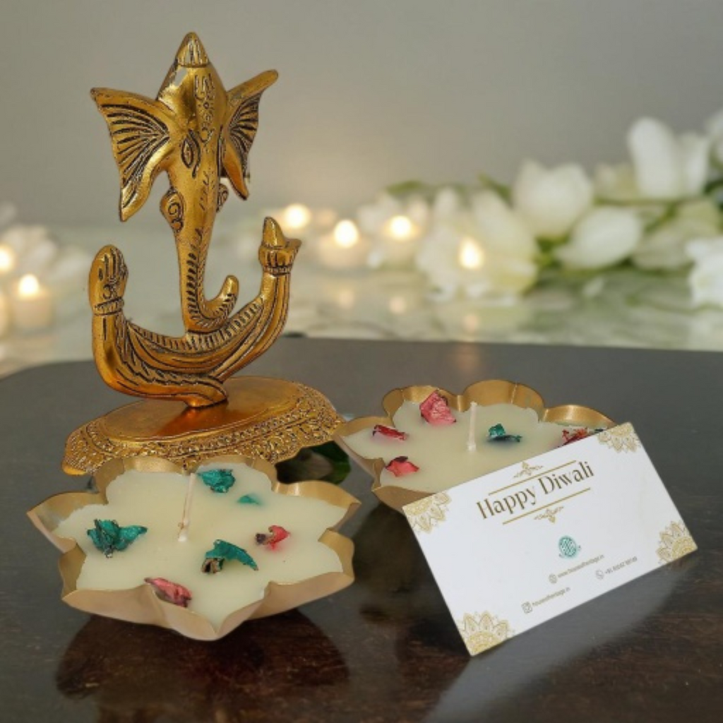 Trishul Ganesh & Decorative Diya Combo