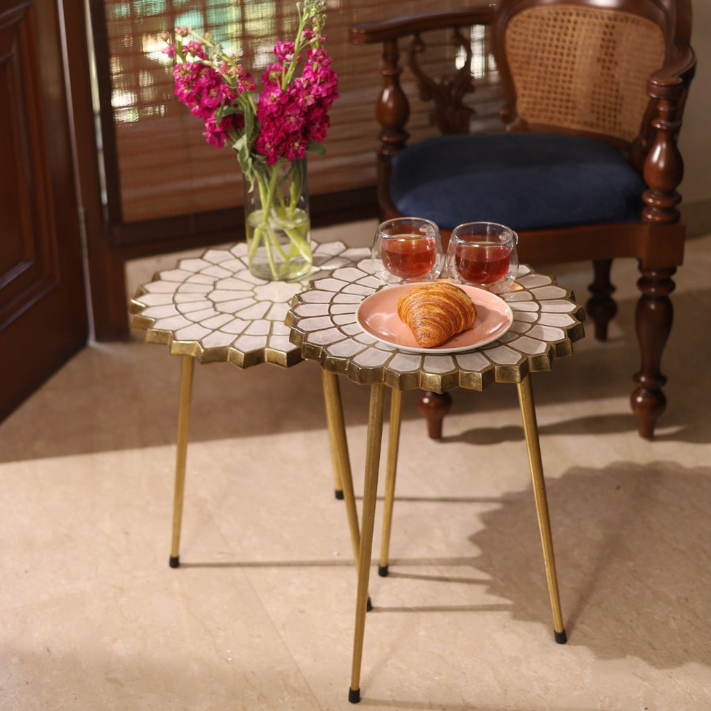 Handcrafted Lotus Center Coffee Tables | Set of 2 for Contemporary Hom